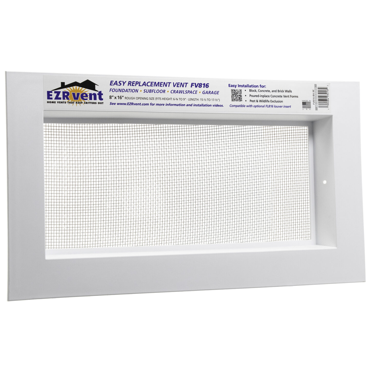 New EZRvent 8″ x 16” Foundation Sub-Floor Crawlspace Vent for concrete ...