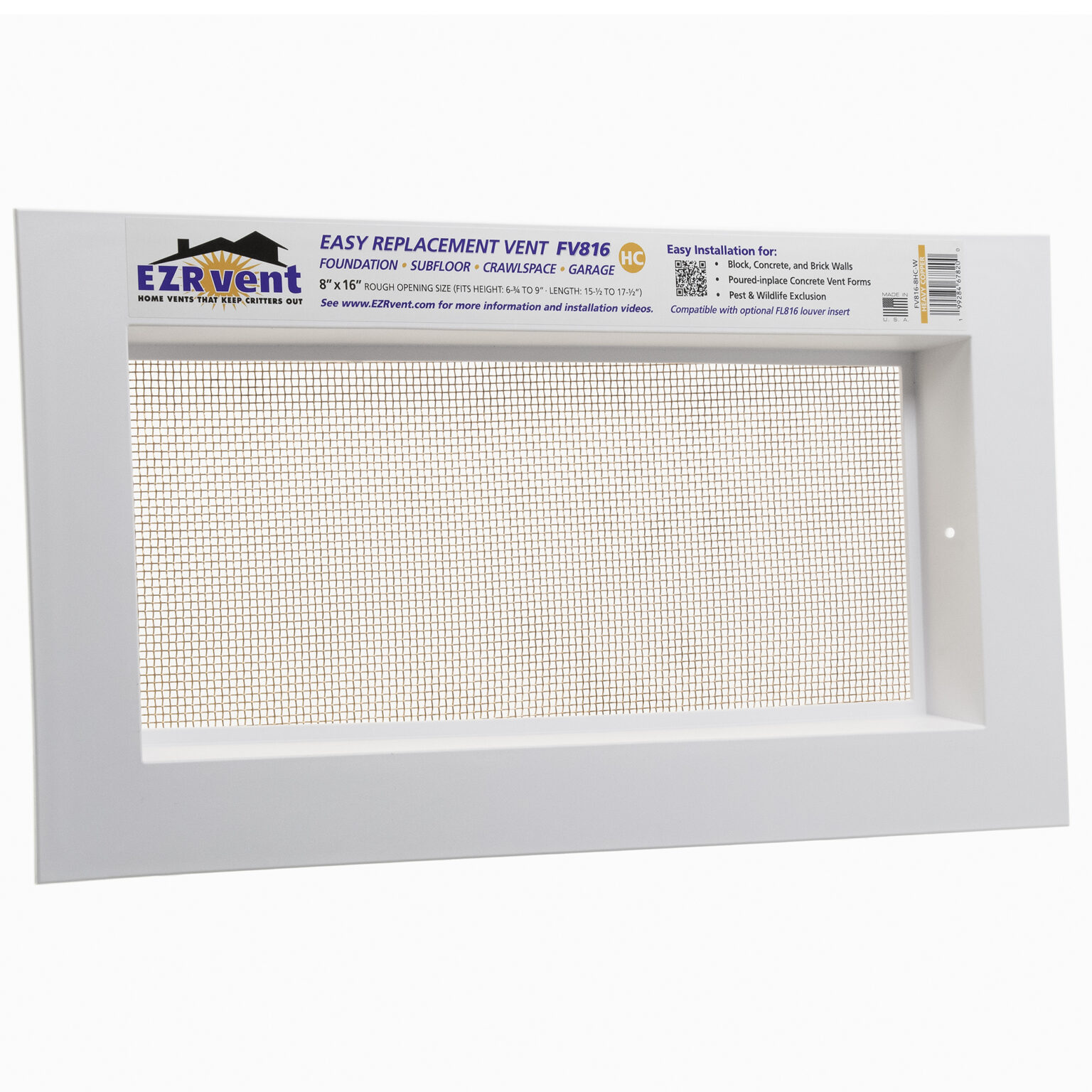 New EZRvent 8″ x 16” Foundation Sub-Floor Crawlspace Vent for concrete ...